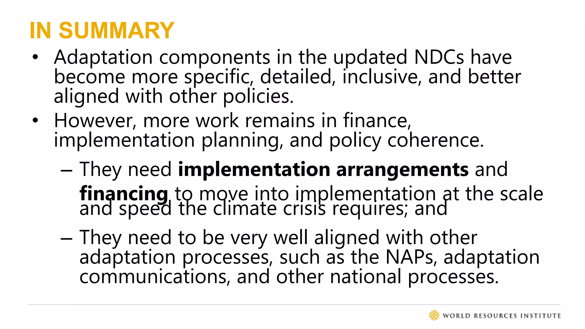 Adaptation Components of NDCs: A Global Perspective for Countries | PPTX