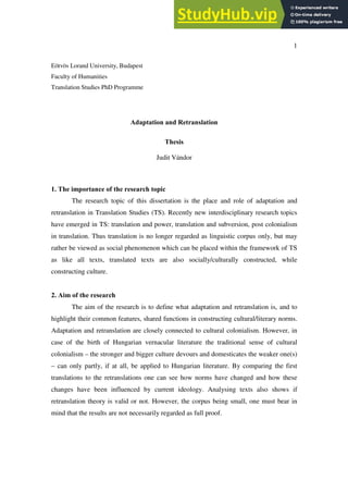 Adaptation And Retranslation Thesis | PDF