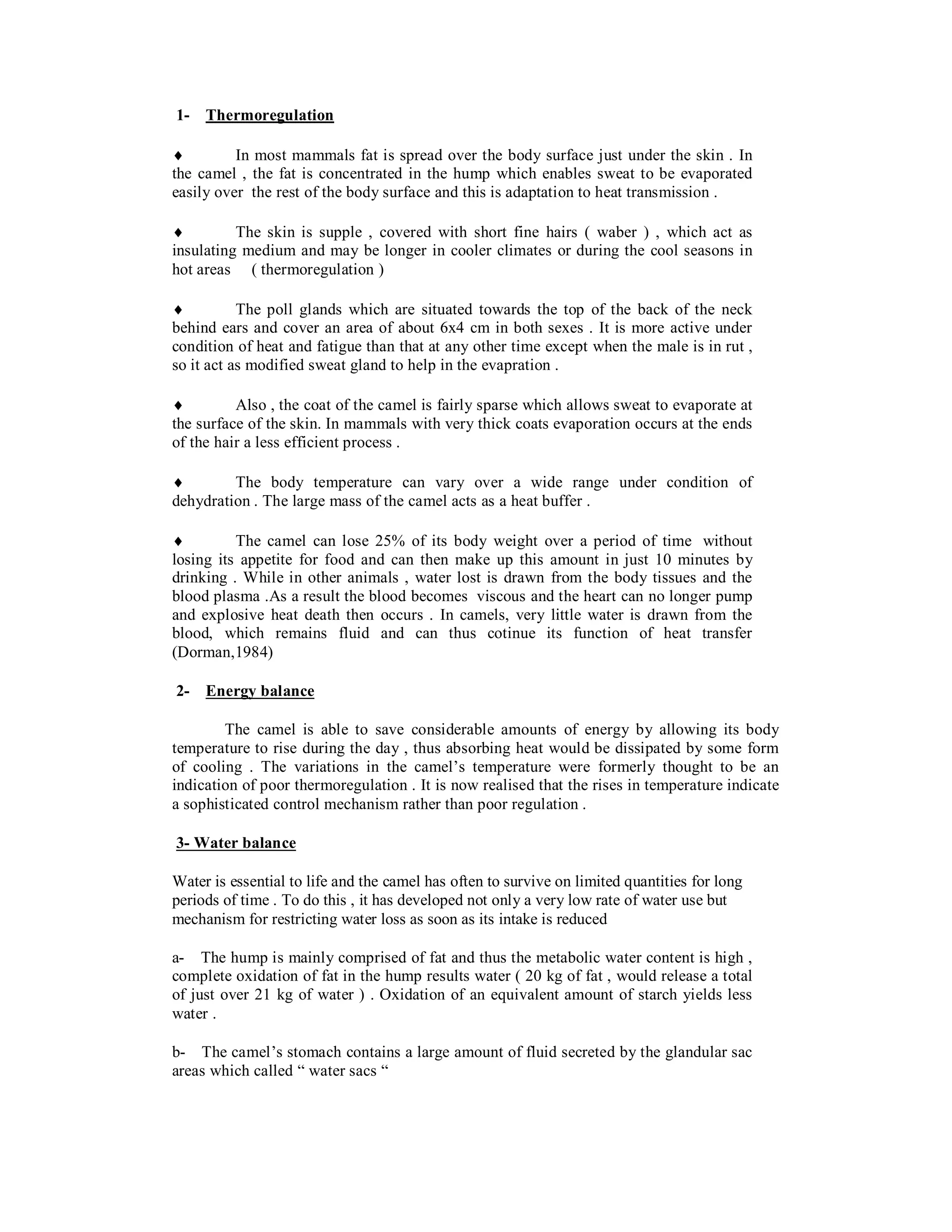 Adaptation of Camel to Desert Environment | PDF