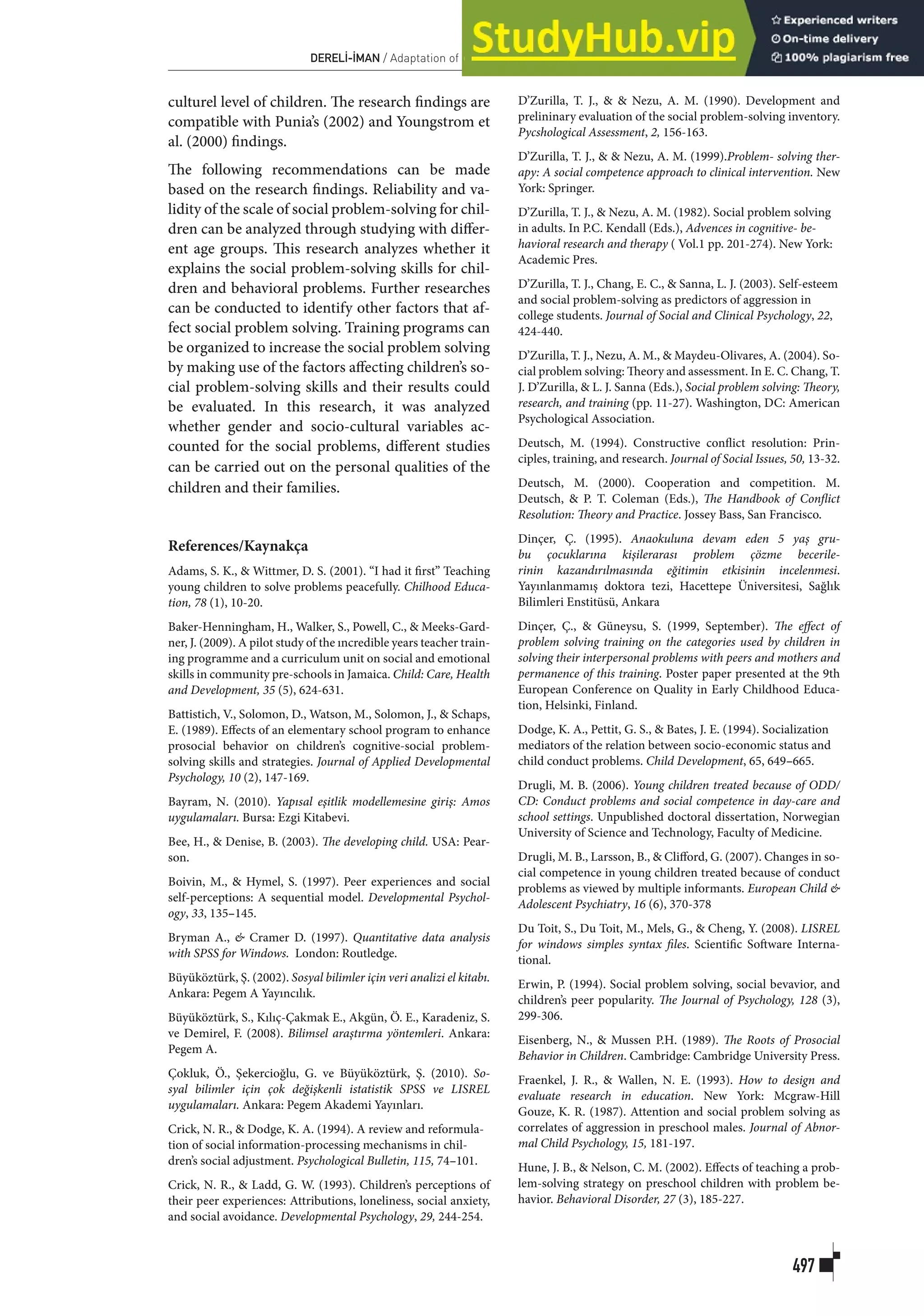 Adaptation Of Social Problem Solving For Children Questionnaire In 6 ...