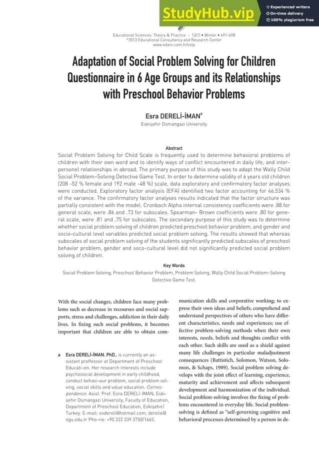 Adaptation Of Social Problem Solving For Children Questionnaire In 6 ...