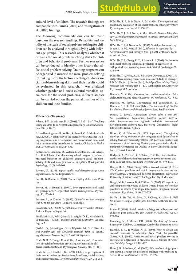 Adaptation Of Social Problem Solving For Children Questionnaire In 6 ...