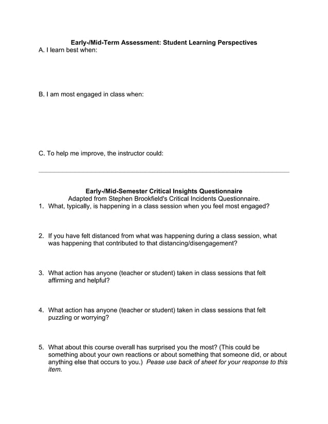 Early-/Mid-Semester Assessment | PDF