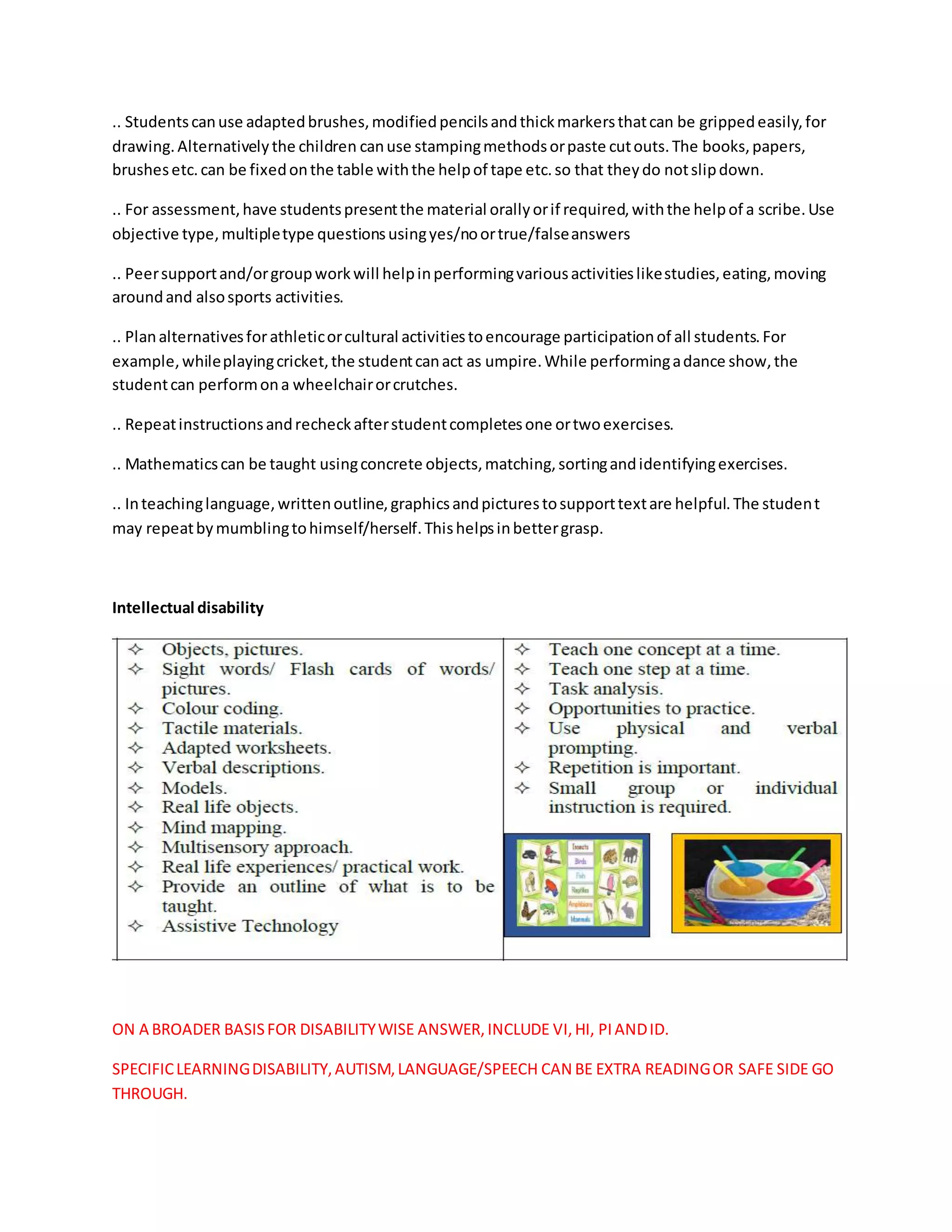 Curriculum Adaptations/Modifications disability wise B.Ed notes study ...
