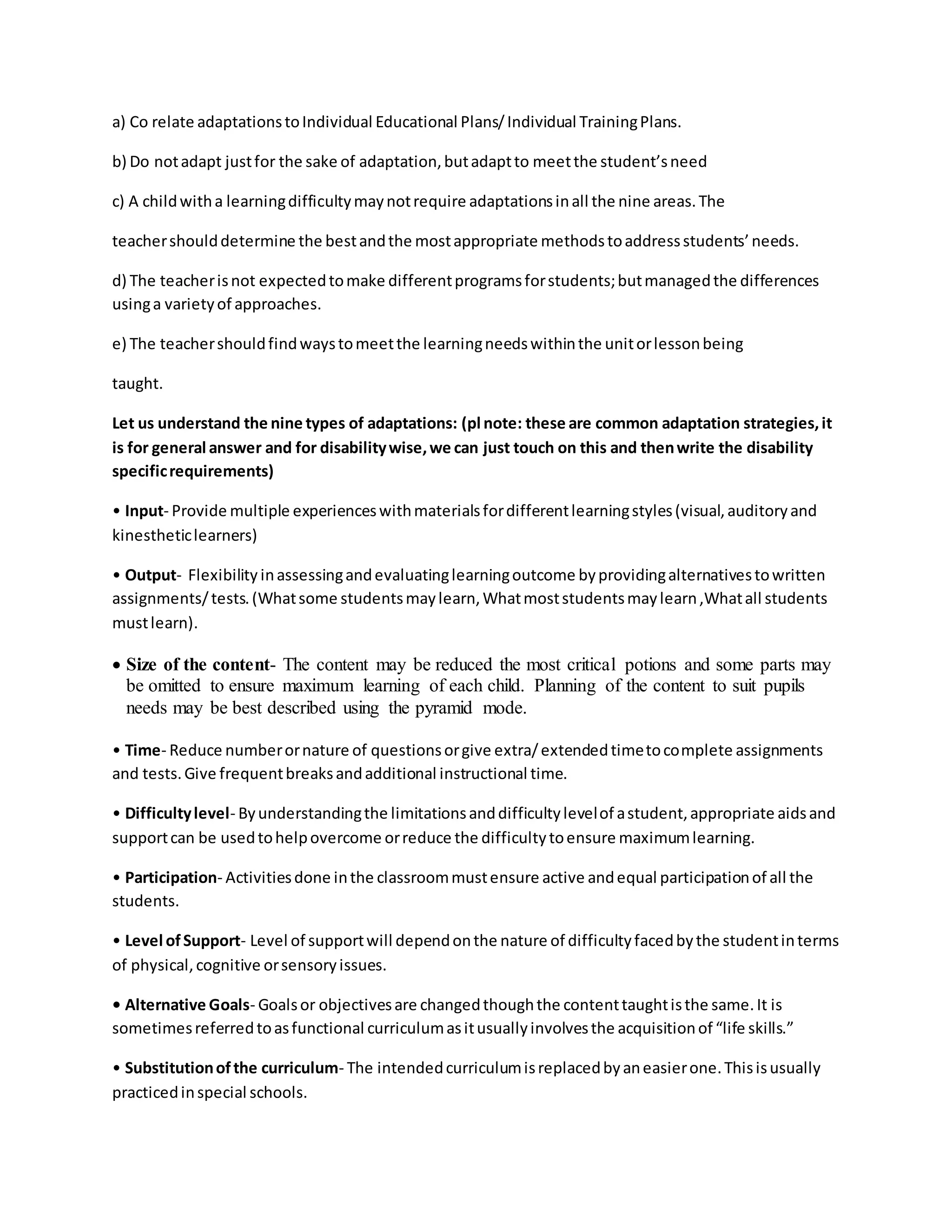 Curriculum Adaptations/Modifications disability wise B.Ed notes study ...