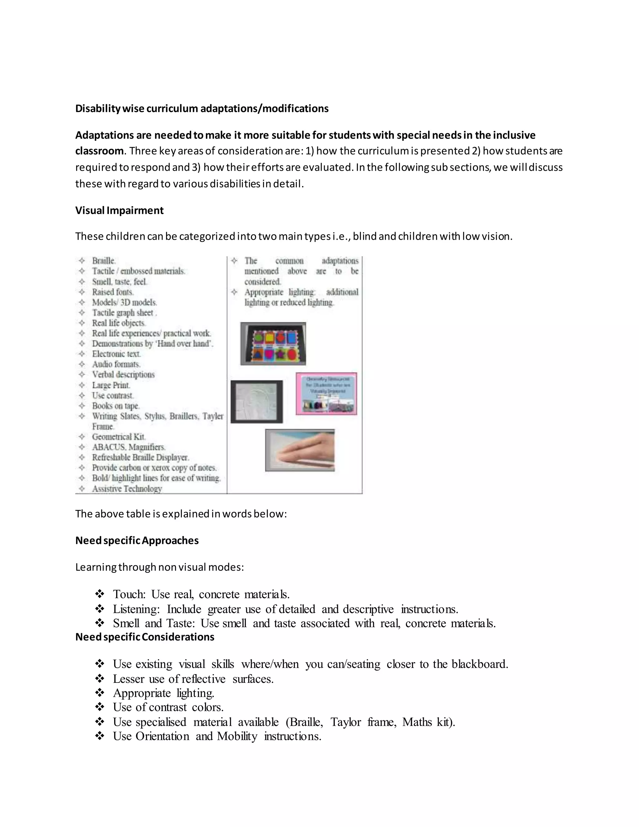 Curriculum Adaptations/Modifications disability wise B.Ed notes study ...