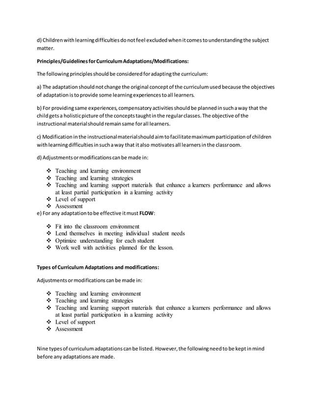 Curriculum Adaptations/Modifications disability wise B.Ed notes study ...