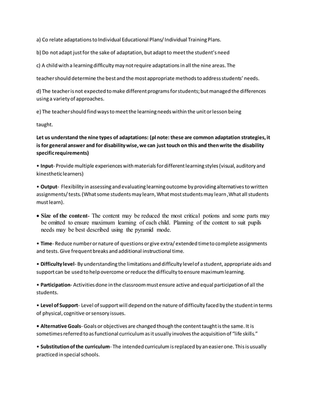Curriculum Adaptations/Modifications disability wise B.Ed notes study ...
