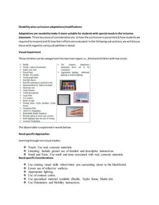 Curriculum Adaptations/Modifications disability wise B.Ed notes study ...