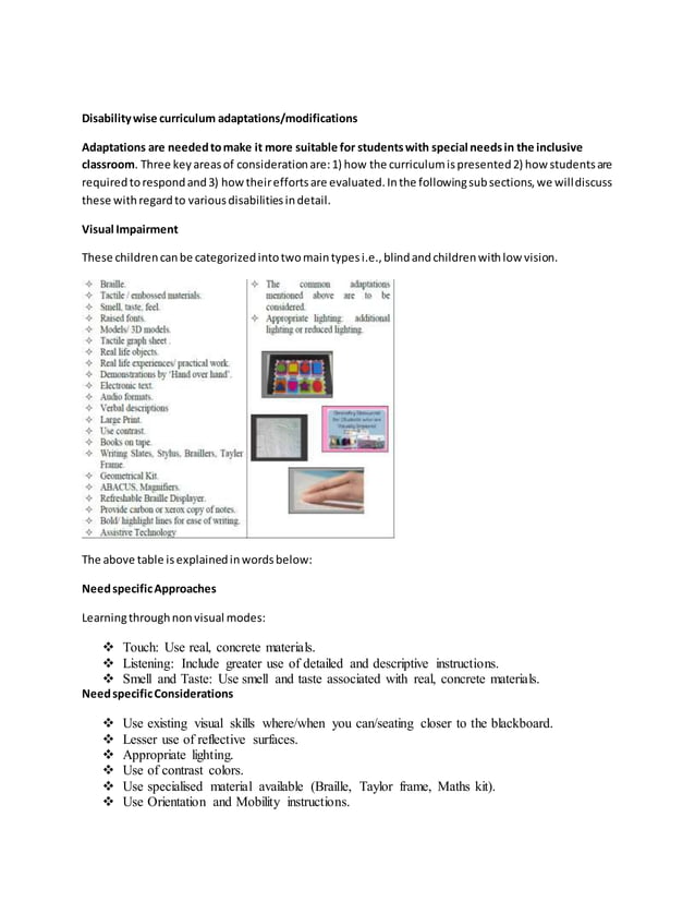 Curriculum Adaptations/Modifications disability wise B.Ed notes study ...