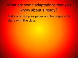 animal and plant adaptations to different biomes | PPT