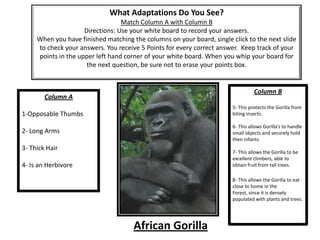 Adaptations Test Game | PPT