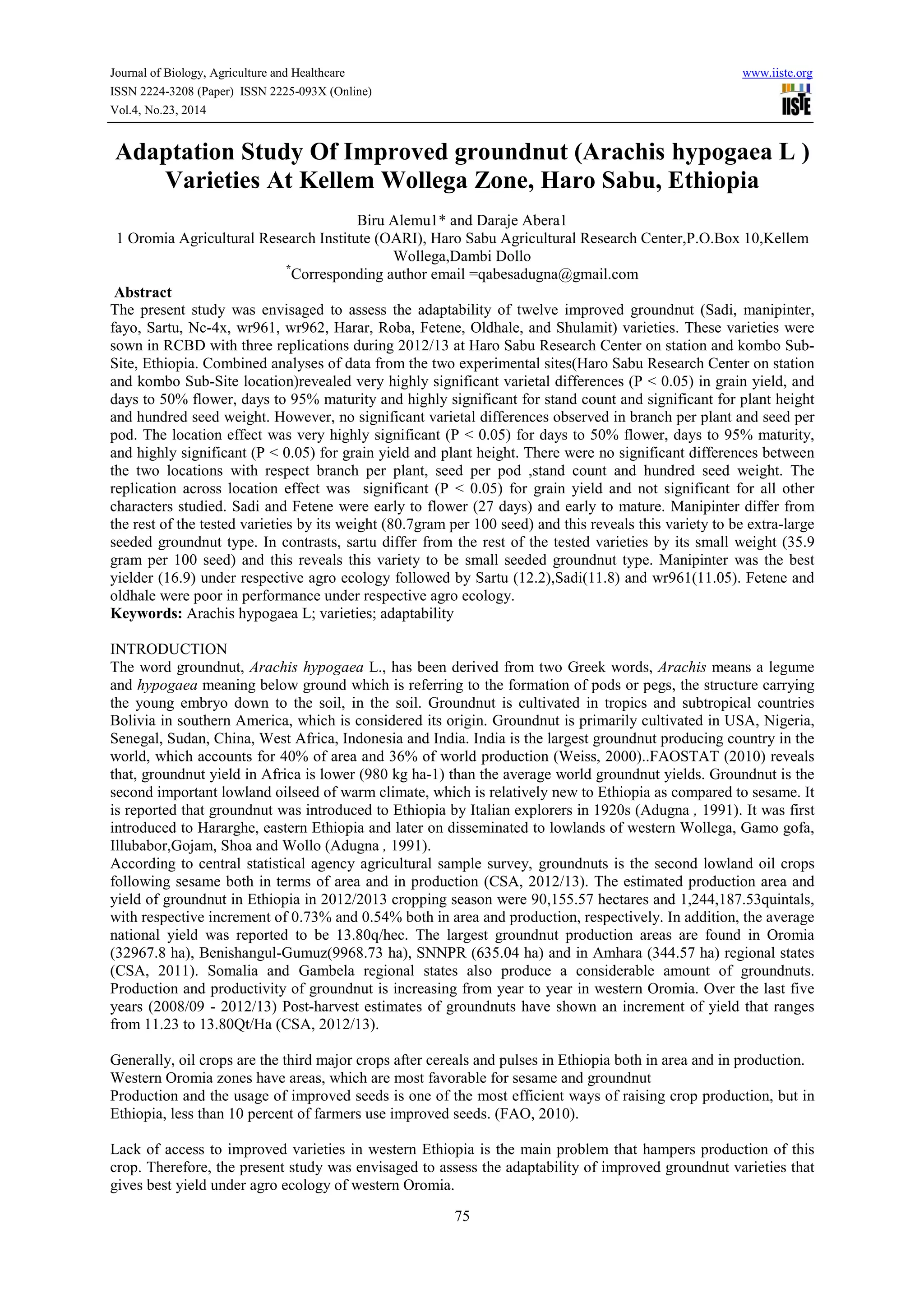 Adaptation study of improved groundnut | PDF