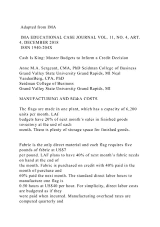 Adapted from IMA IMA EDUCATIONAL CASE JOURNAL VOL. 11, .docx