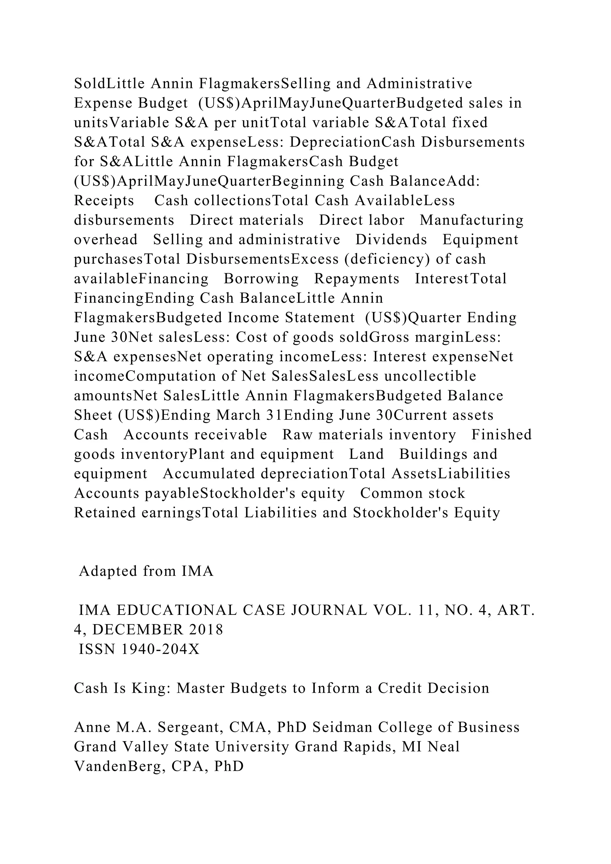 Adapted from IMA IMA EDUCATIONAL CASE JOURNAL VOL. 11, .docx