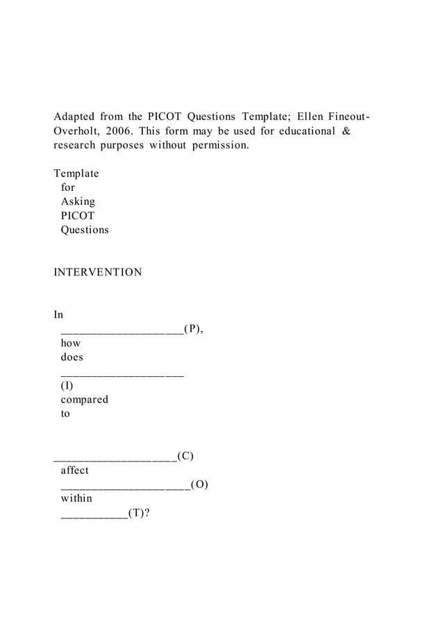 Adapted from the PICOT Questions Template; Ellen Fineout-Overh | PDF