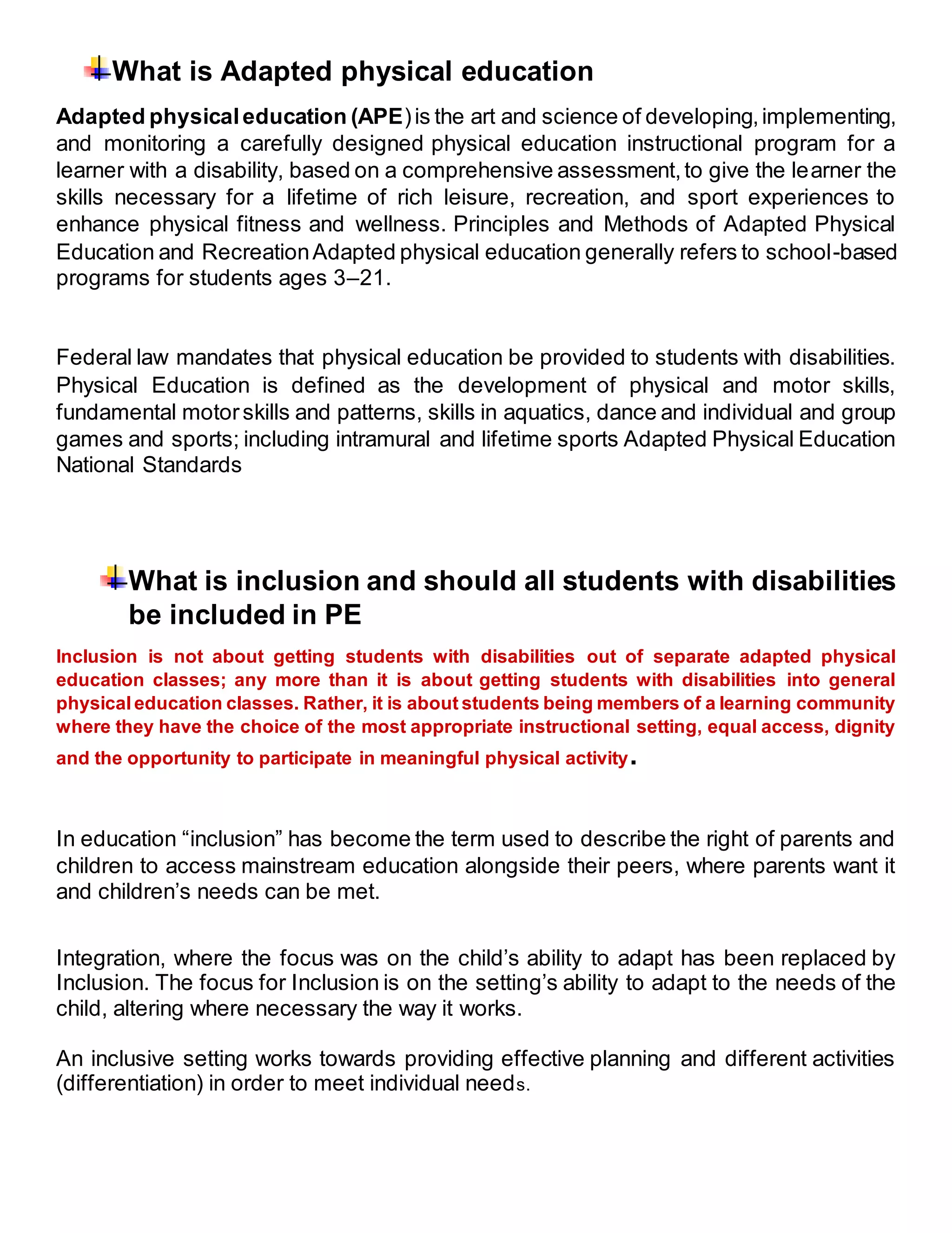 Adapted physical education | DOCX