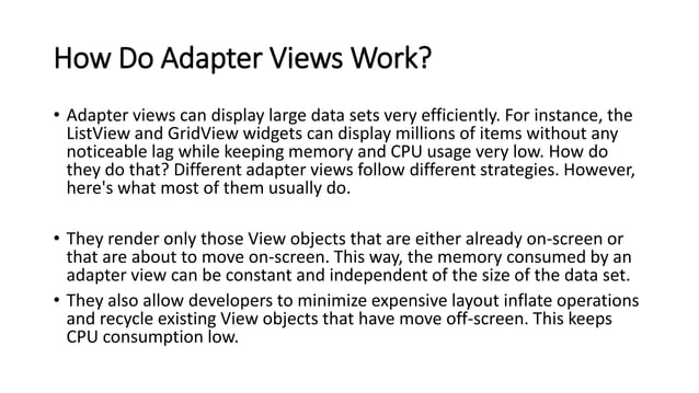 Adapter and adapter views that are used in android | PPTX
