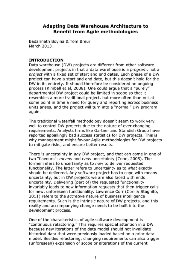 Adapting data warehouse architecture to benefit from agile methodologies | PDF