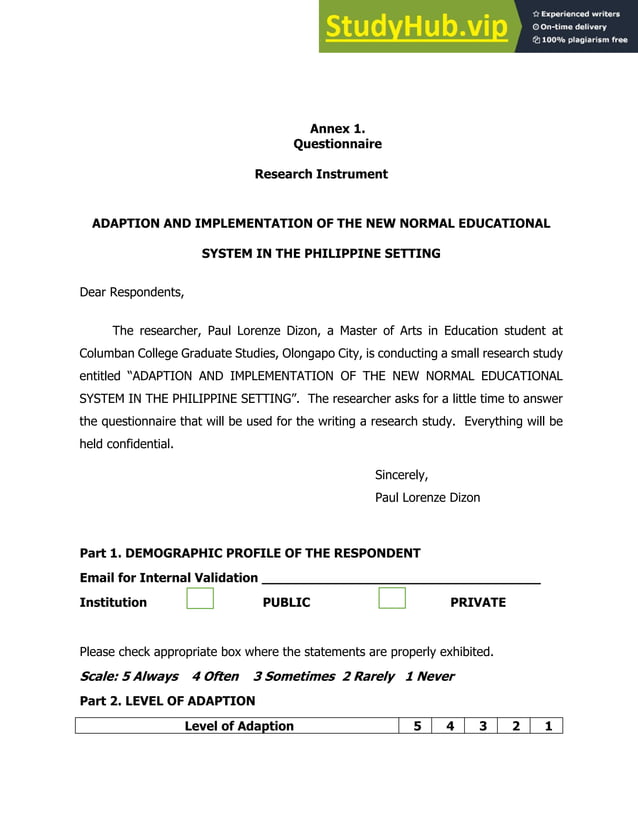 ADAPTION AND IMPLEMENTATION OF THE NEW NORMAL EDUCATIONAL SYSTEM IN THE ...