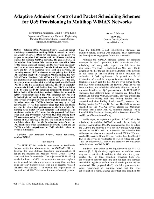 Adaptive Admission Control And Packet Scheduling Schemes For Qos