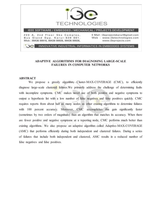 ADAPTIVE ALGORITHMS FOR DIAGNOSING LARGE-SCALE FAILURES IN COMPUTER NETWORKS | DOCX