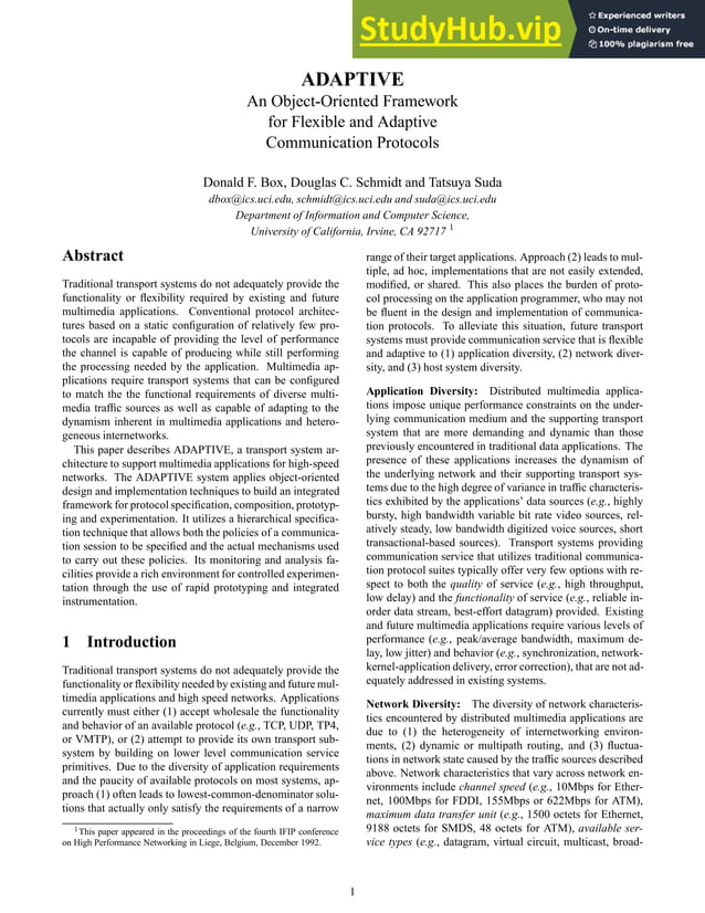 Adaptive An Object Oriented Framework For Flexible And Adaptive Communication Protocolspdf