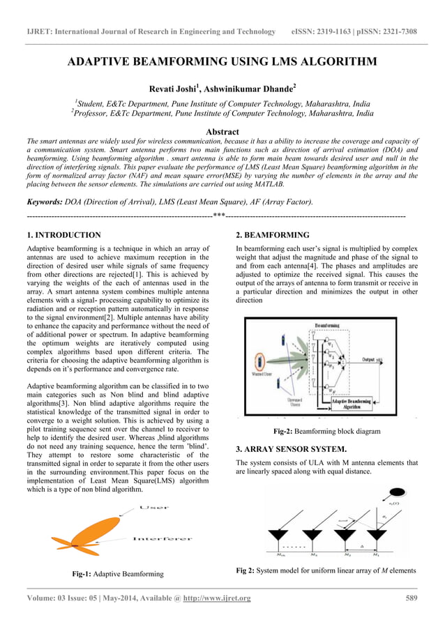 Adaptive beamforming using lms algorithm | PDF