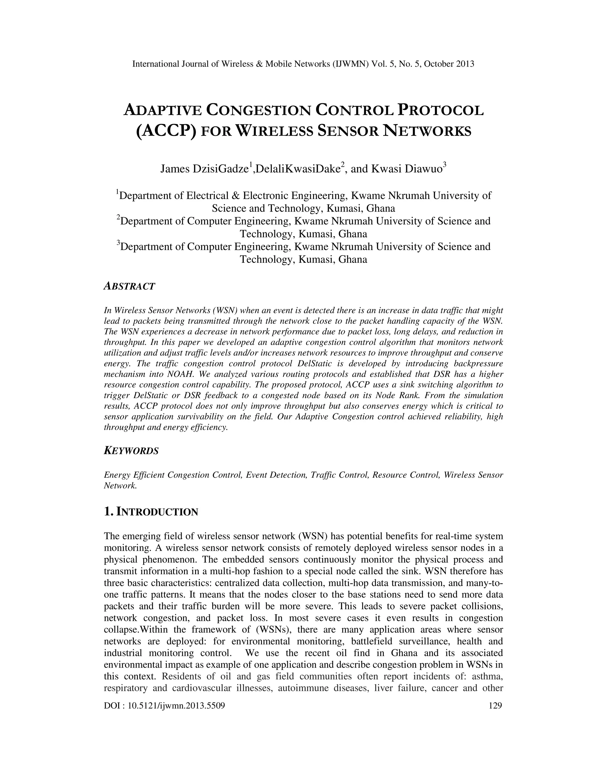 Adaptive Congestion Control Protocol Accp For Wireless Sensor Networks Pdf