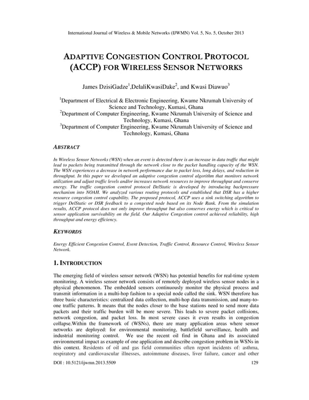Adaptive congestion control protocol (accp) for wireless sensor networks | PDF