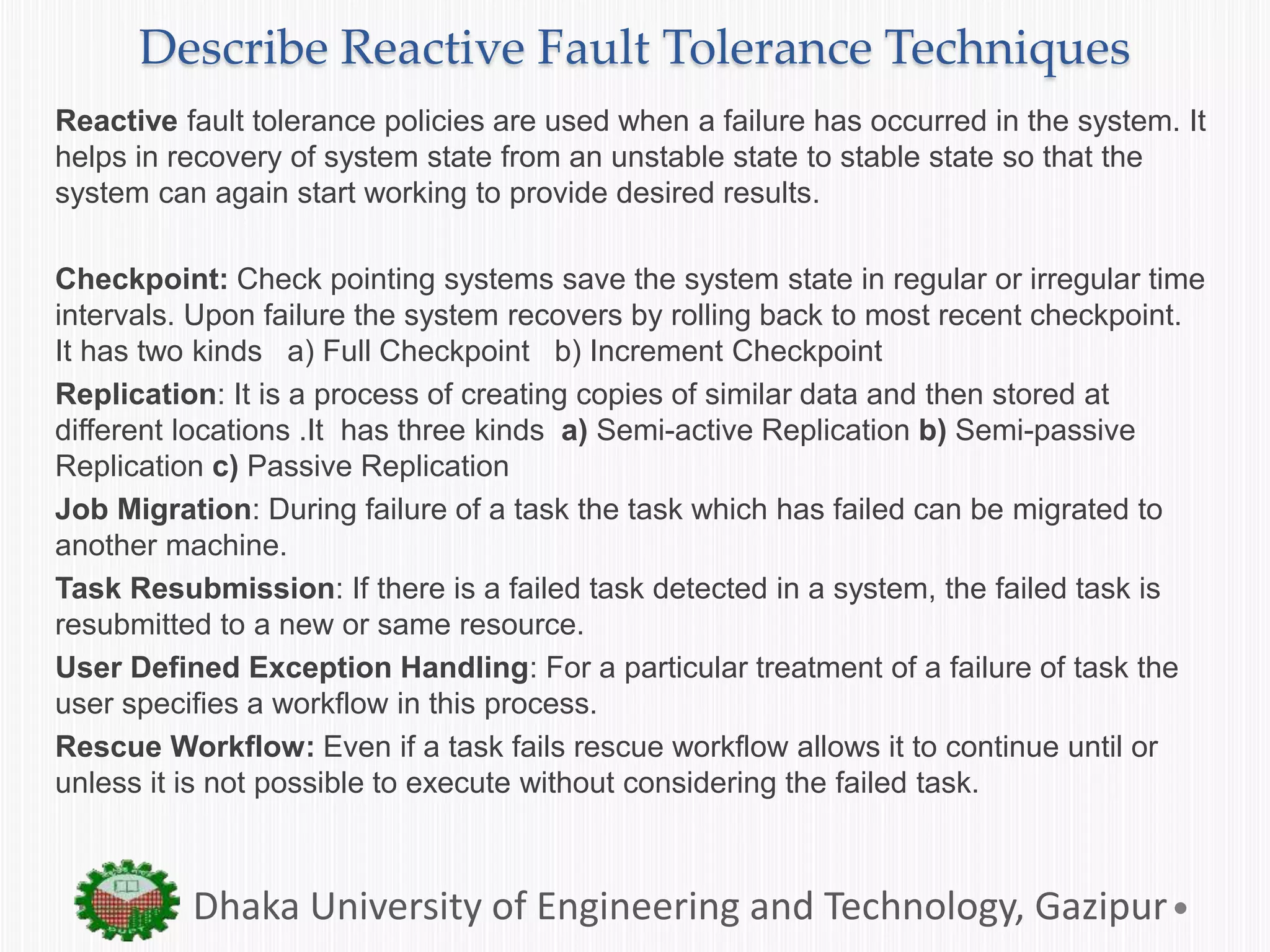 Adaptive fault tolerance in cloud survey | PPT | Cloud Computing | Internet
