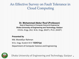 Adaptive fault tolerance in cloud survey | PPT | Cloud Computing | Internet