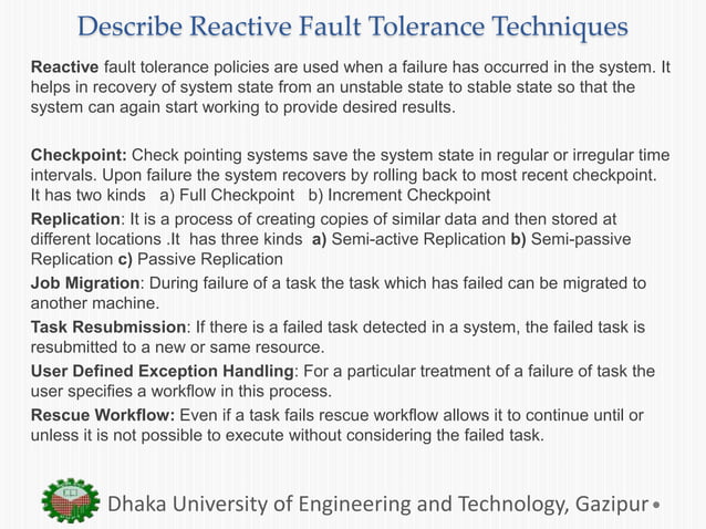 Adaptive fault tolerance in cloud survey | PPT