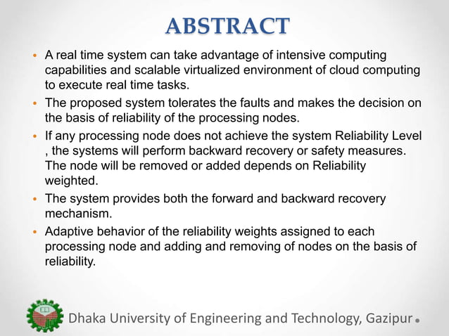 Adaptive fault tolerance in real time cloud_computing | PPT