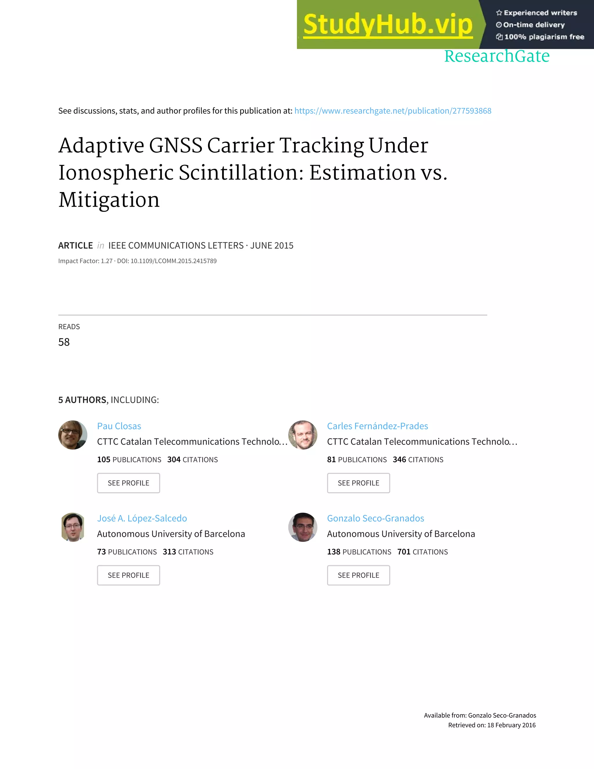 Adaptive Gnss Carrier Tracking Under Ionospheric Scintillation Estimation Vs Mitigation Pdf