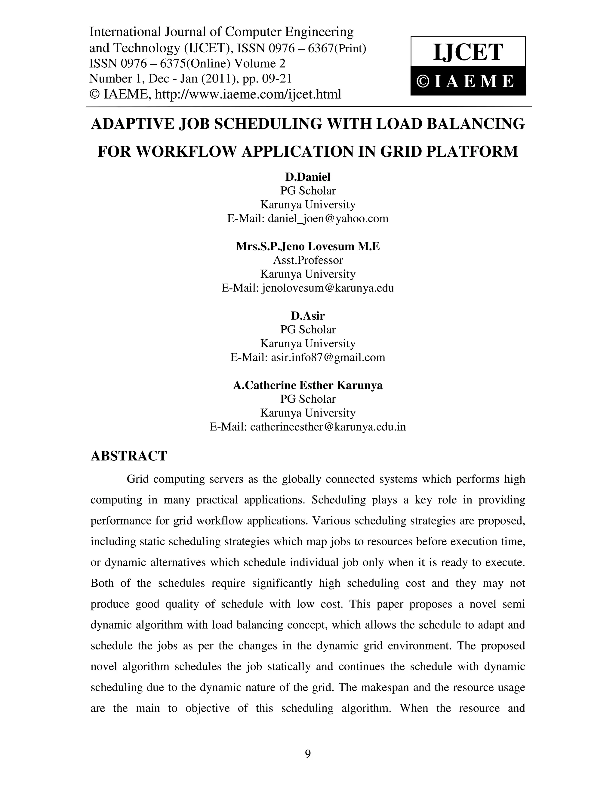 Adaptive Job Scheduling With Load Balancing For Workflow Application Pdf