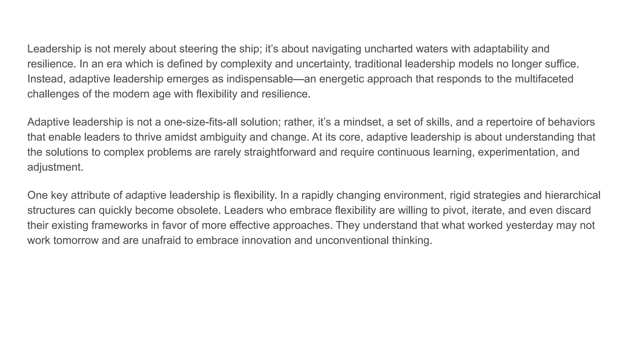 Adaptive Leadership Responding to Complex Challenges with Flexibility ...