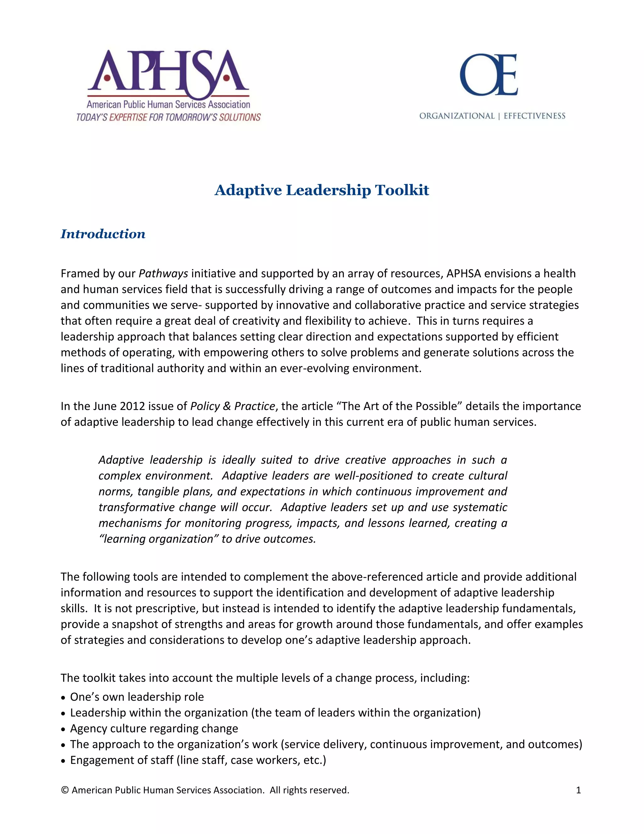 Adaptive leadership toolkit | PDF