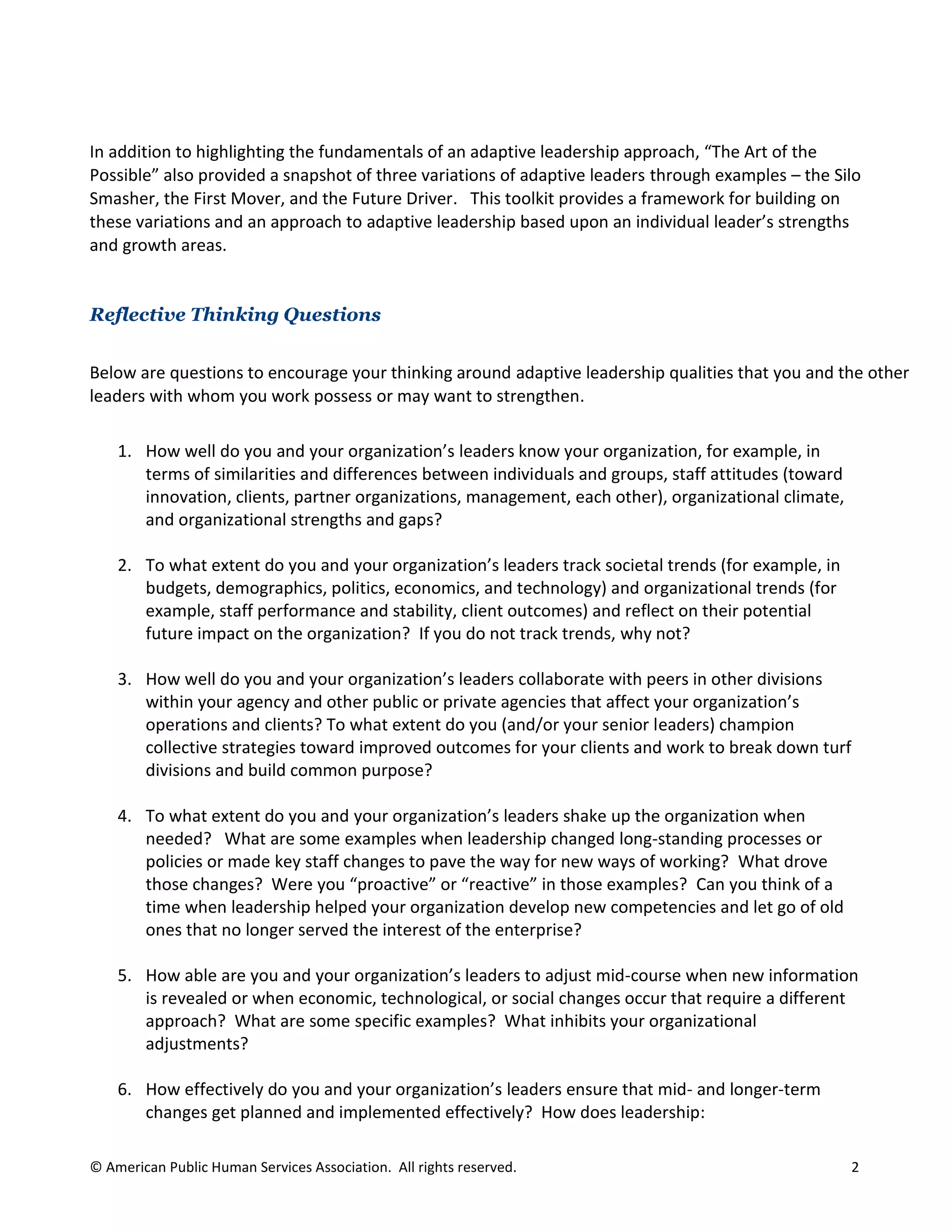 Adaptive leadership toolkit | PDF