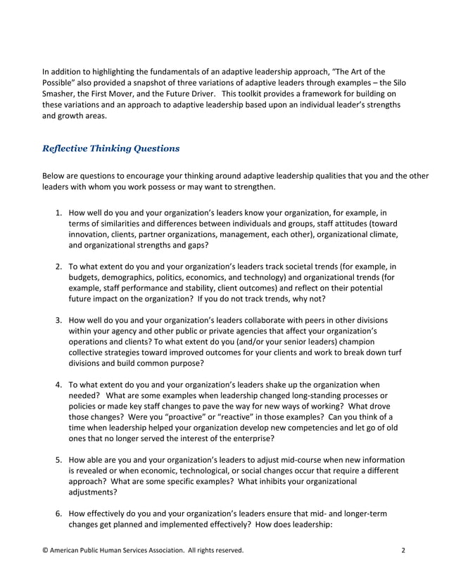 Adaptive leadership toolkit | PDF