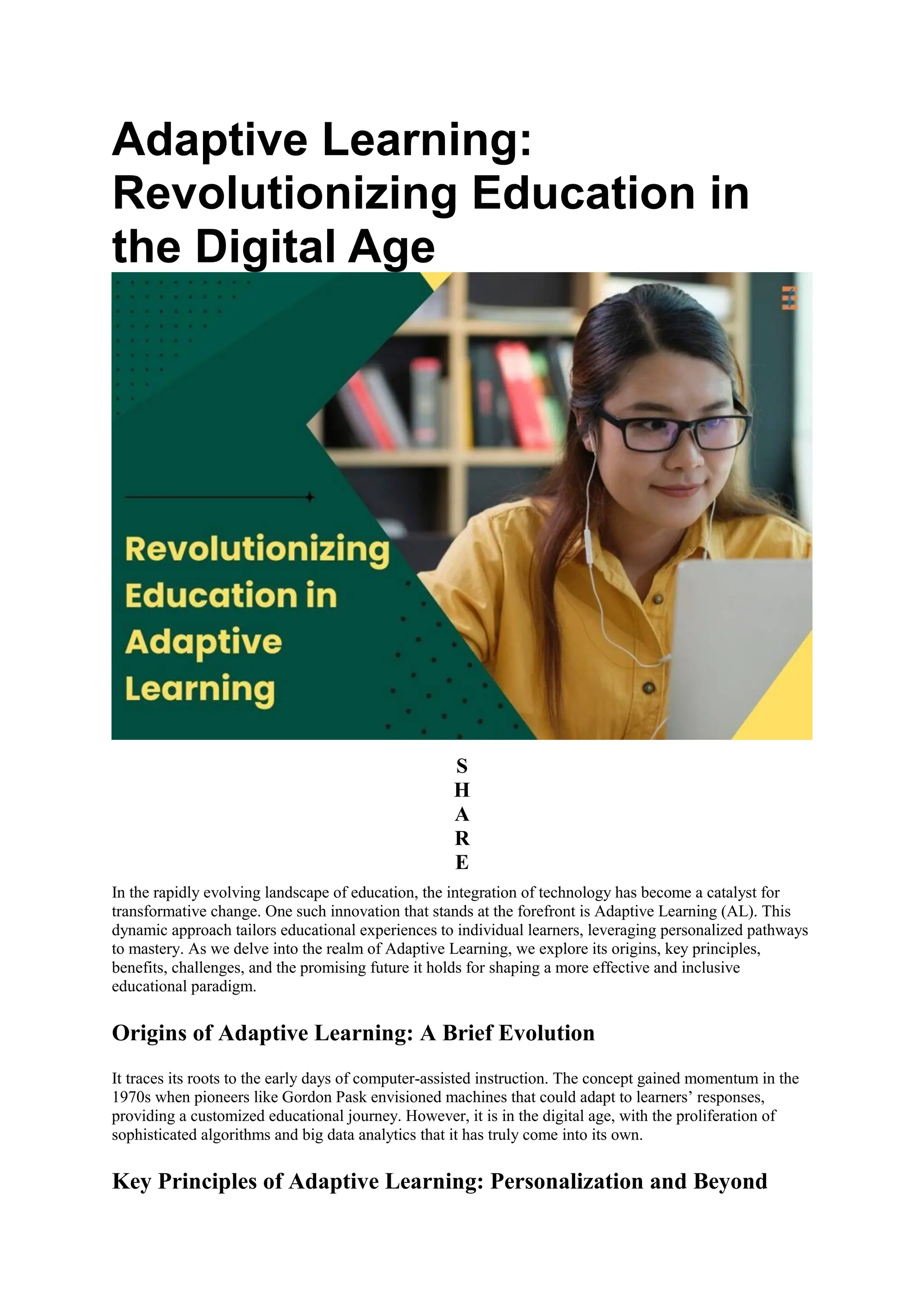 Adaptive Learning: Revolutionizing Education in the Digital Age | PDF