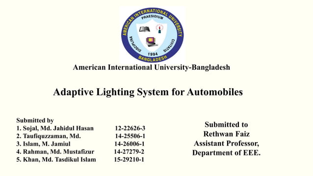 Adaptive lighting system for automobiles | PPTX