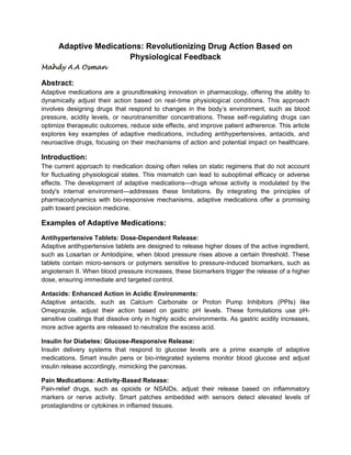 Adaptive Medications Revolutionizing Drug Action Based on Physiological ...