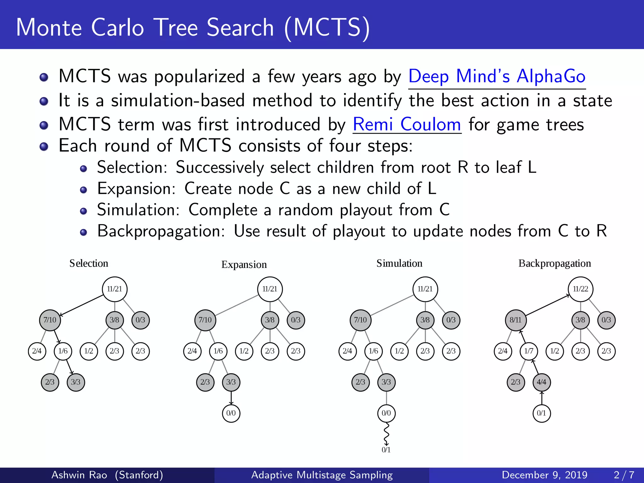 Adaptive Multistage Sampling Algorithm: The Origins of Monte Carlo Tree Search | PPT