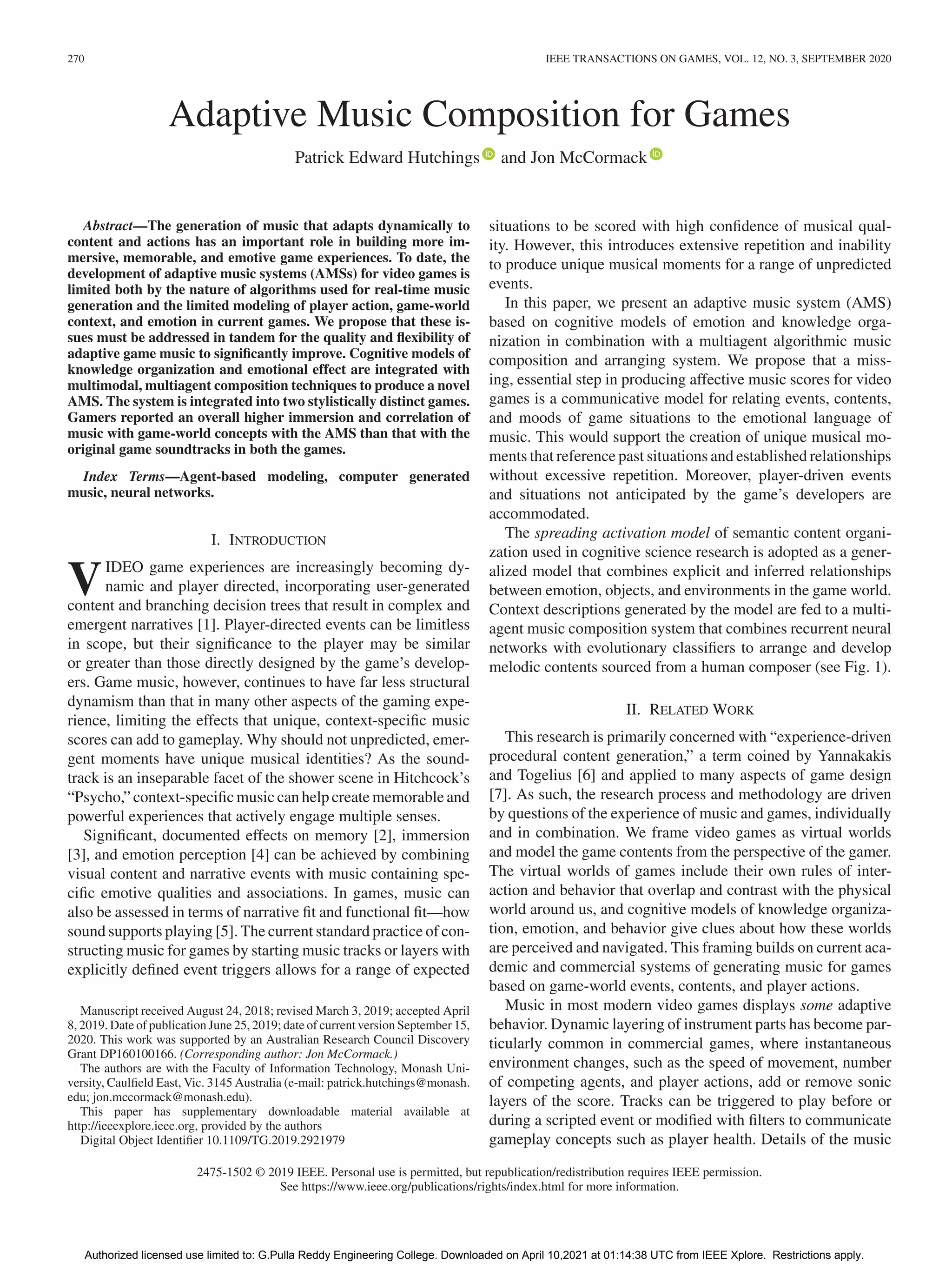 Adaptive music composition for games | PDF