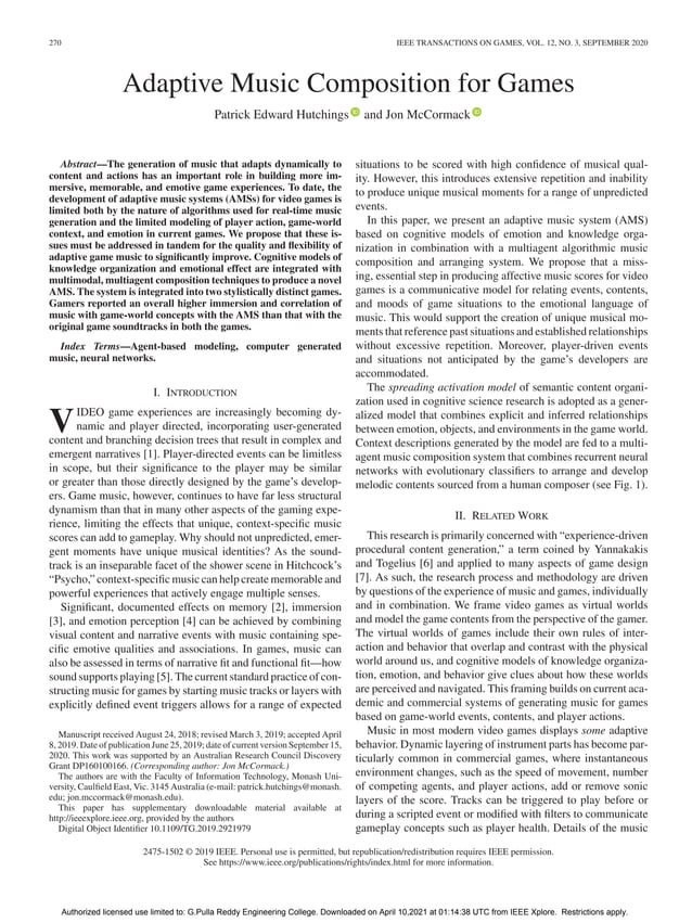 Adaptive music composition for games | PDF