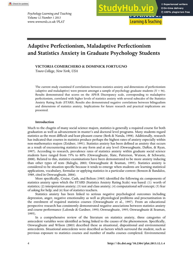 Adaptive Perfectionism, Maladaptive Perfectionism and Statistics ...