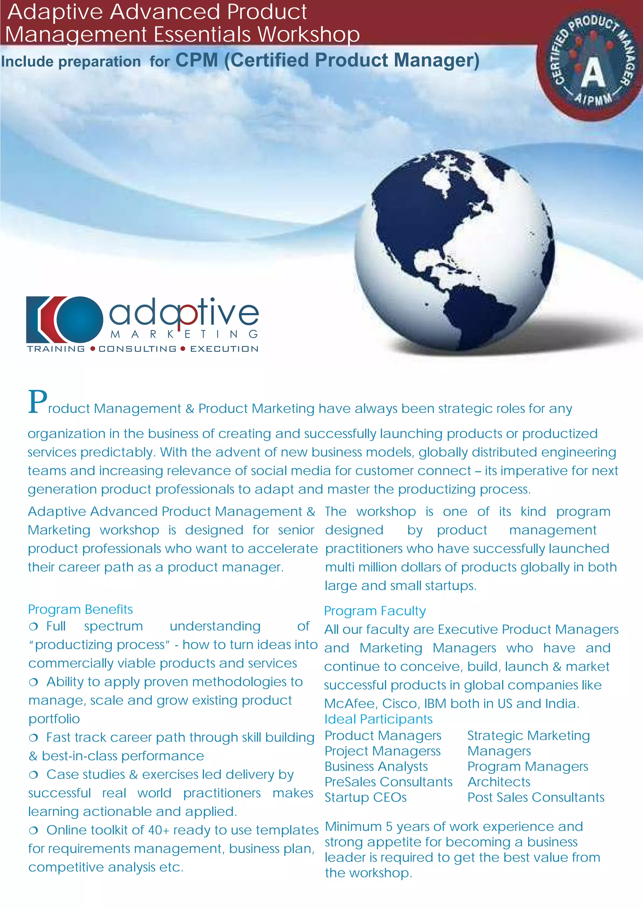 Adaptive Advanced Product Mgmt & Marketing Workshop | PDF