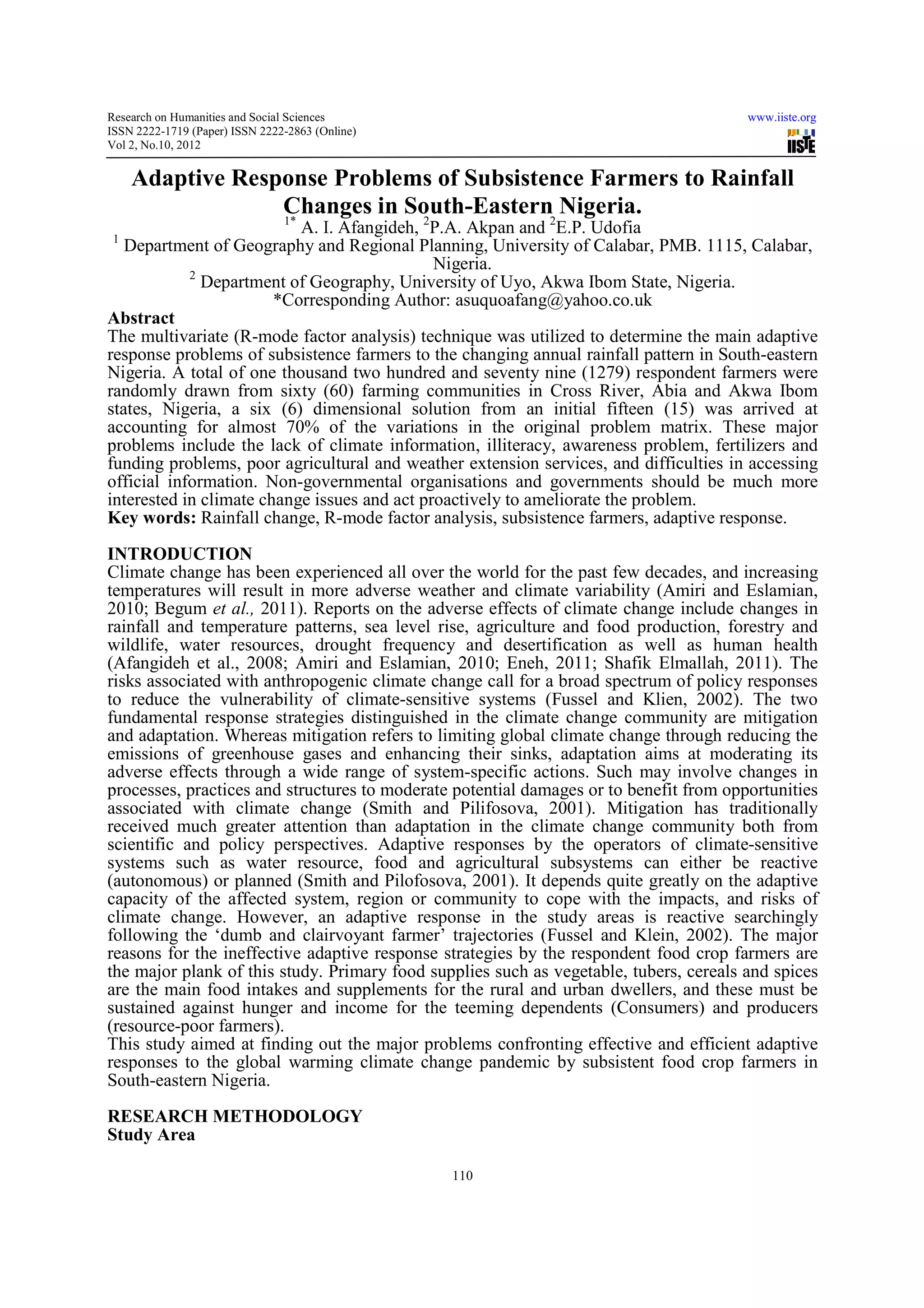 Adaptive response problems of subsistence farmers to rainfall | PDF