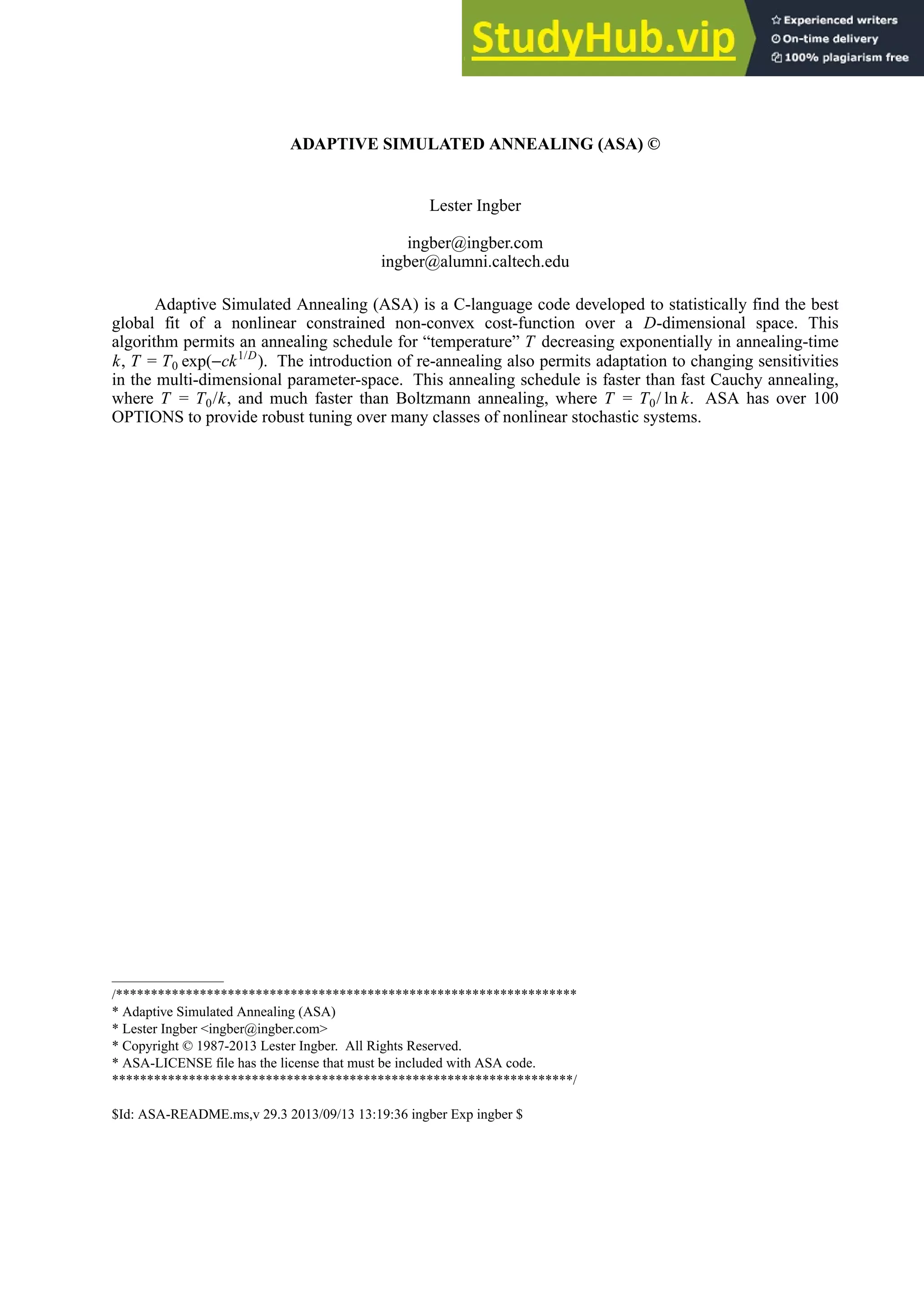 ADAPTIVE SIMULATED ANNEALING (ASA | PDF